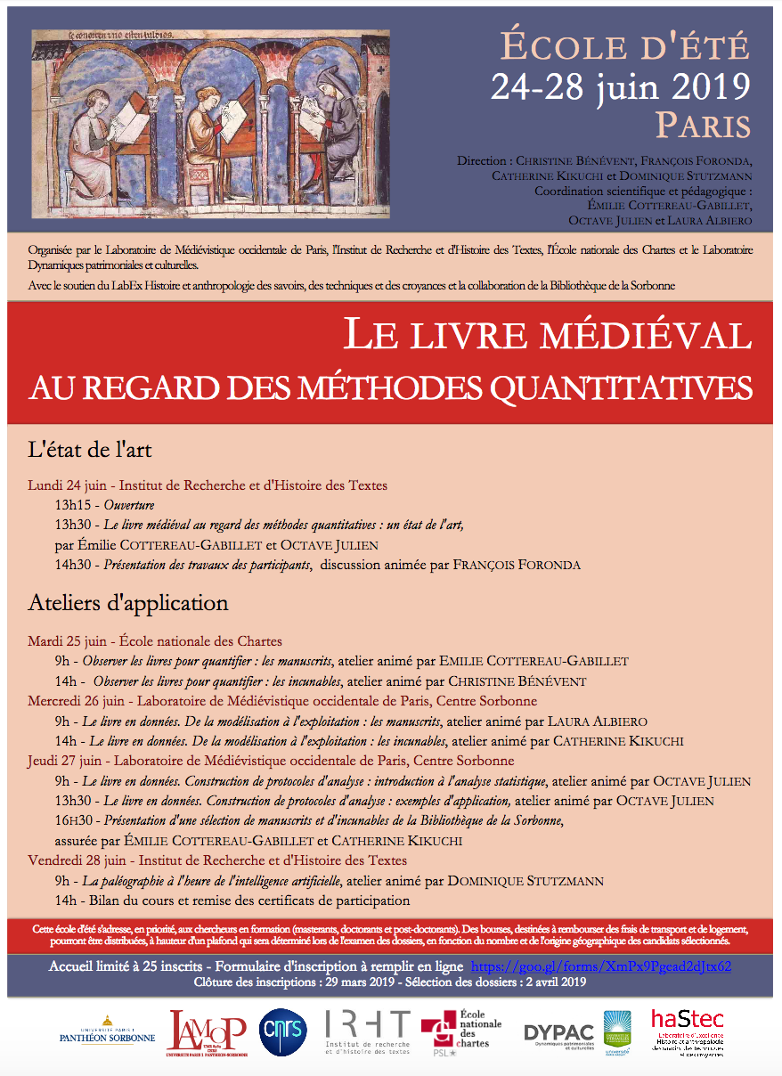 École d’été – Le livre médiéval au regard des méthodes quantitatives ...